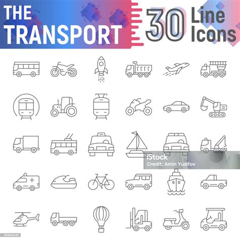 수송 선 아이콘 세트 차량 기호 컬렉션 벡터 스케치 일러스트 자동차 표지판 선형 무늬 패키지 흰색 배경에 고립 된 기호 10에 대한 스톡 벡터 아트 및 기타 이미지 Istock