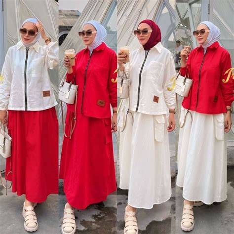 jual cairo set merah putih by irish label shopee indonesia