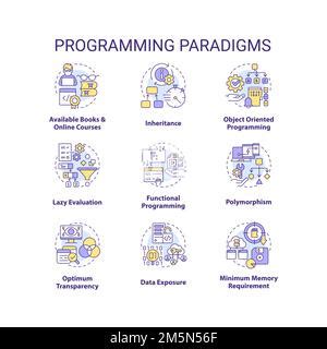 Programming Language Paradigms Linear Icons Set Stock Vector Image