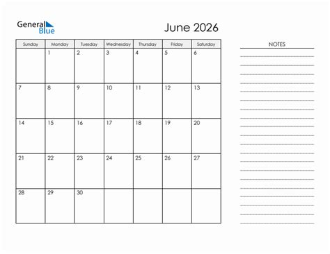 Fillable June 2026 Calendar