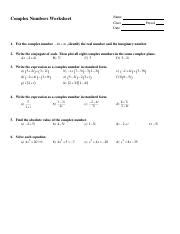 Complex Numbers Worksheet Pdf Name Complex Numbers Worksheet Class Period Date For The