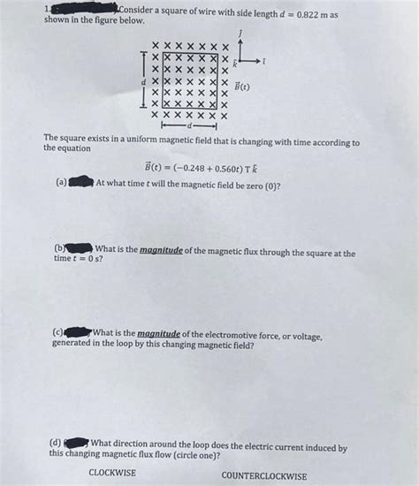 Solved 1 Consider A Square Of Wire With Side Length Chegg Com