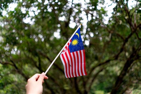 Hand Holding The Malaysian Flag Also Known As The Jalur Gemilang Or Stripes Of Glory Stock