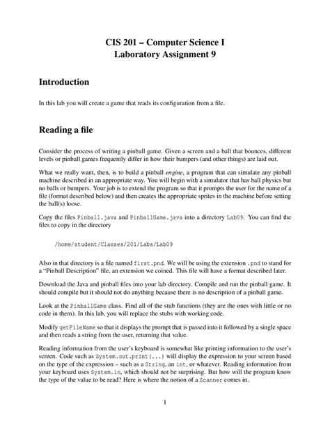 Laboratory Assignment 9 Manual Cis 201 Docsity