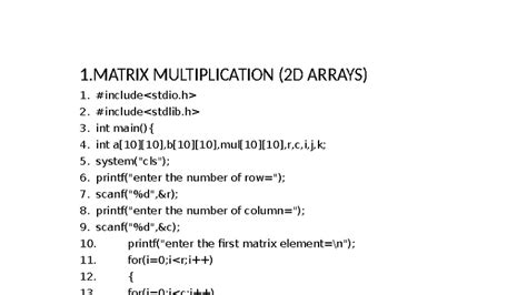 Ip Unit 2 Revision Matrix Multiplication And String Functions In C Studocu