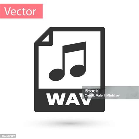 회색 Wav 파일 문서 아이콘입니다 Wav 버튼 아이콘 흰색 배경에 고립 다운로드 디지털 오디오 리프 파일에 대 한 Wav 파형 오디오 파일 형식입니다 벡터 일러스트 0명에