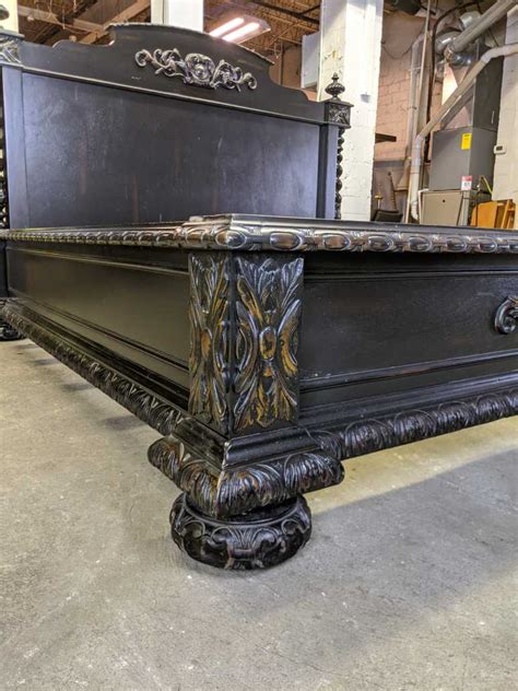 Restoration Hardware French Empire Carved King Size Panel Bed Antiqued