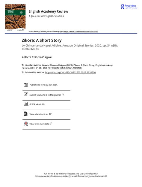 Pdf Zikora A Short Story By Chimamanda Ngozi Adichie