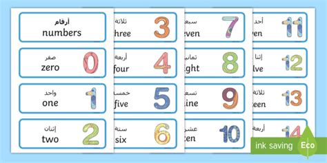 Maths Number System Word Cards Arabicenglish Eal Maths Number System Word