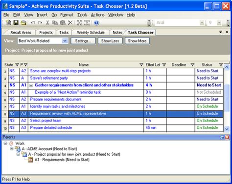 Task Chooser Feature In Achieve Planner