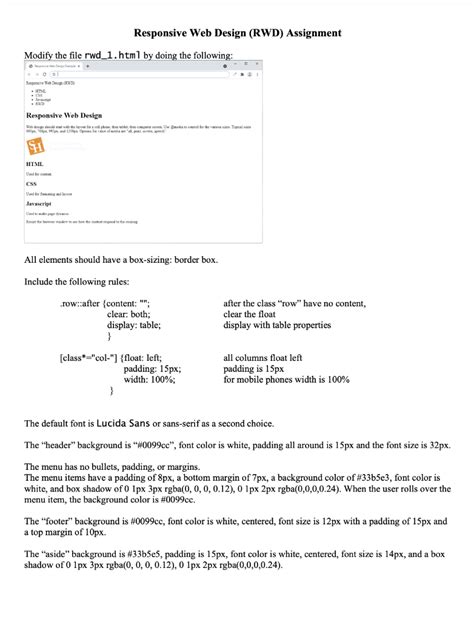 Solved Responsive Web Design RWD Assignment Modify The Chegg