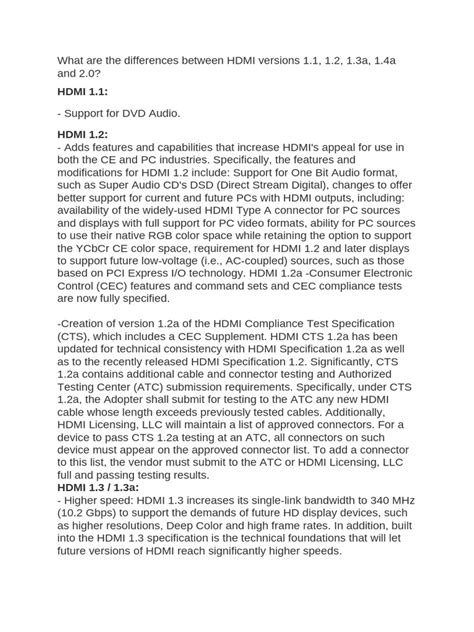 What Are The Differences Between Hdmi Cables 1 Up To Vs 20b Pdf