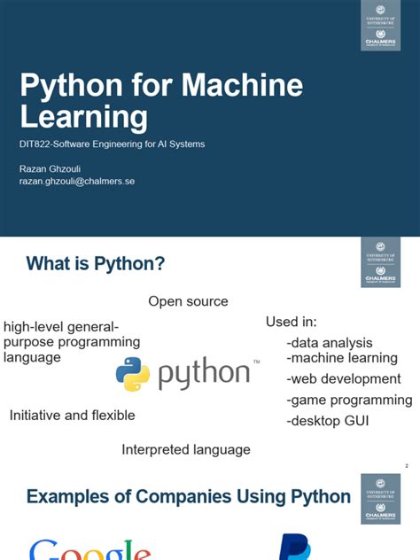 Python For Machine Learning: DIT822-Software Engineering For AI Systems Razan Ghzouli Razan ...