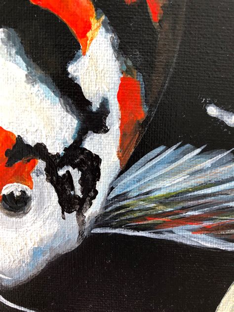 Original Koi Fish Acrylic Painting On Canvas Black Background Etsy