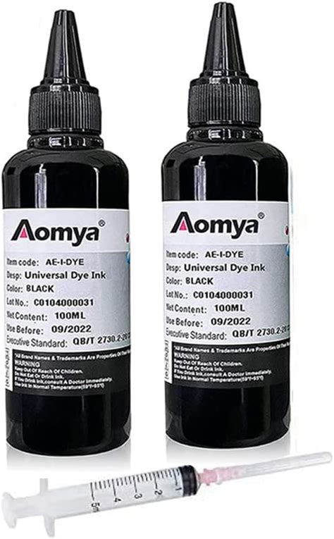 Aomya 2 Bottiglie Nero Universale Tintura Inchiostro Ricarica Kit