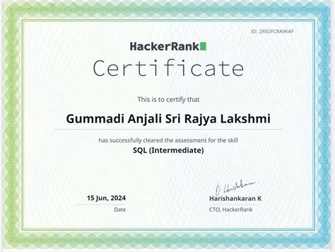 Sql Certification Hackerrank Continuouslearning Datamanagement