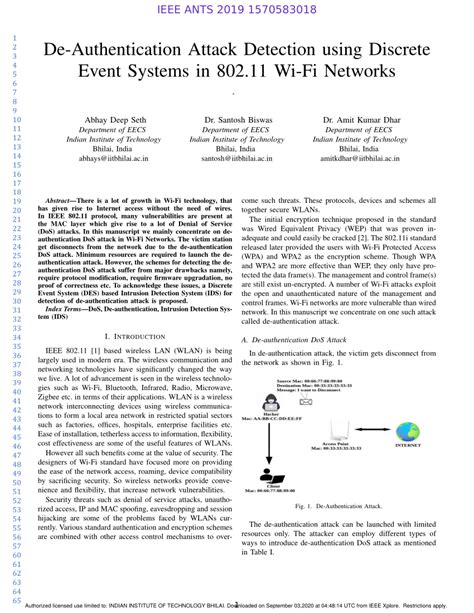 pdf de authentication attack detection using discrete event systems in 802 11 wi fi networks