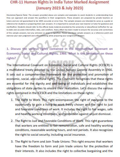 Ignou Chr 11 Solved Assignment 2023 English Medium