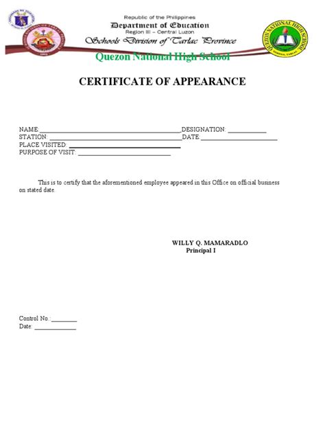 Certificate Of Appearance Pdf