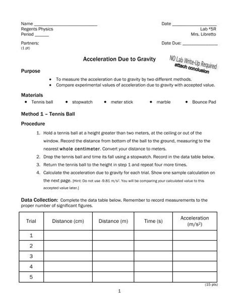 Lab 05 Acceleration Due To Gravity