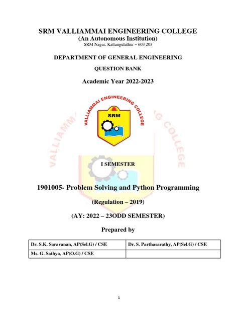 Problem Solving And Python Programming Pdf Parameter Computer Programming Control Flow