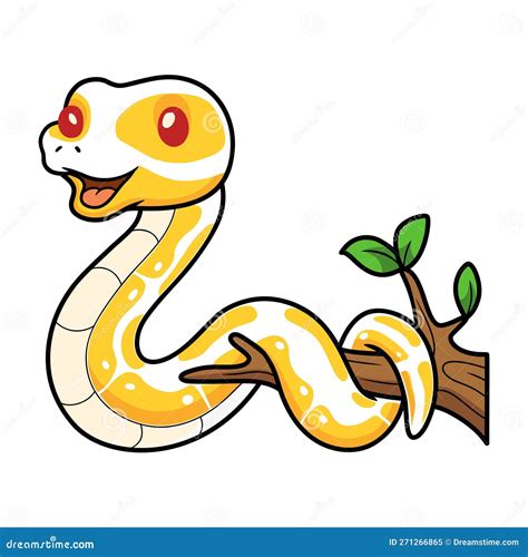 Cute Albino Ball Python Snake Cartoon On Tree Branch Stock Vector