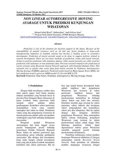 Pdf Non Linear Autoregressive Moving Avarage Untuk Prediksi Kunjungan Wisatawan