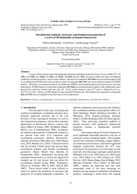 Pdf Solvothermal Synthesis Structure And Luminescent Properties Of