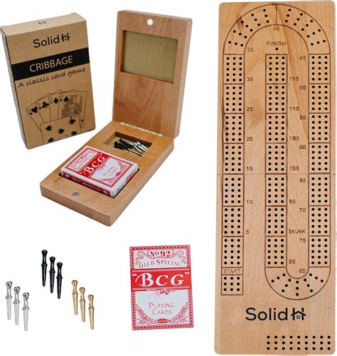 Solid H Foldable Travel Cribbage Game Set Includes Wooden Board Metal Pegs Deck Of Cards