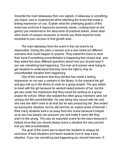 Sex Signals Reflection Describe The Main Takeaways From Sex Signals A Takeaway Is Something