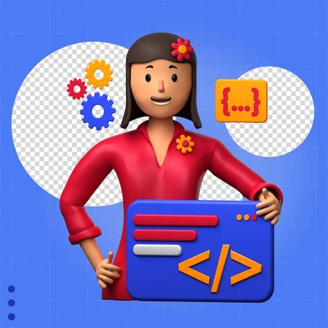 Premium Psd 3d Character A Women Of Programmer With Html Sign