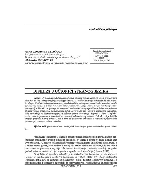 Diskurs U Ucionici Stranog Jezika Pdf