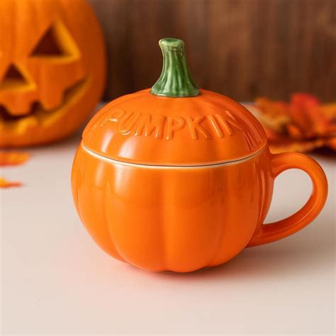 Ceramic Pumpkin Mug With Lid And Spoon 300ml Fall Halloween Coffee Tea