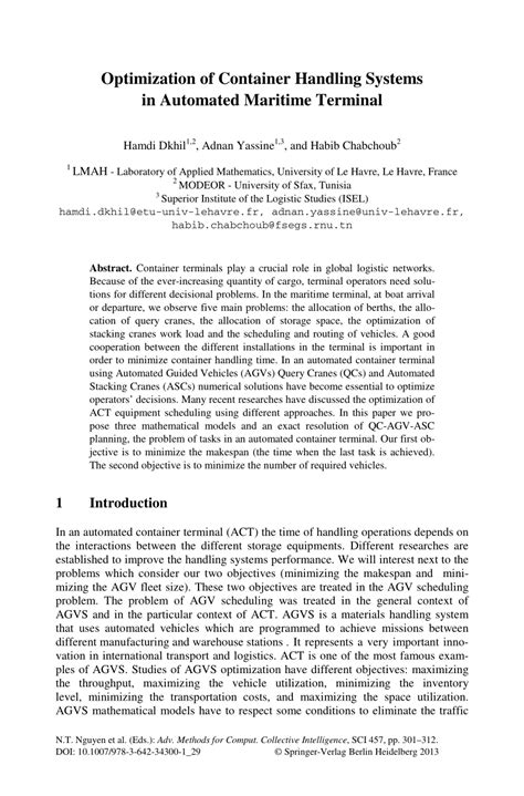 Pdf Optimization Of Container Handling Systems In Automated Maritime Terminal