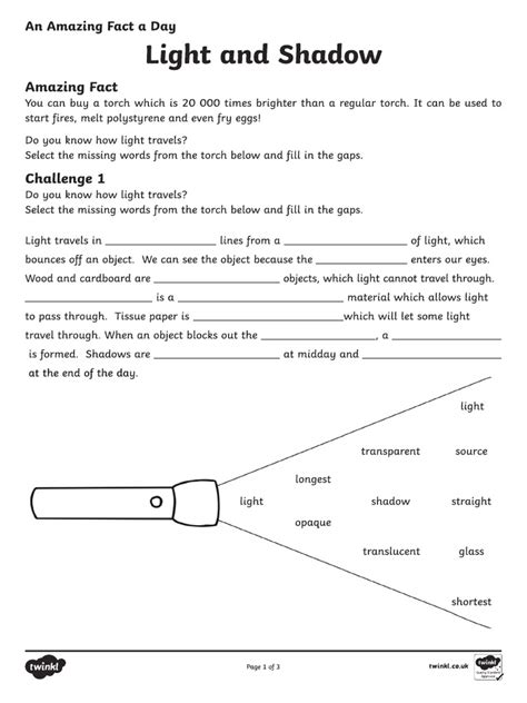 Year 6 Science Light Worksheet 3 Pdf
