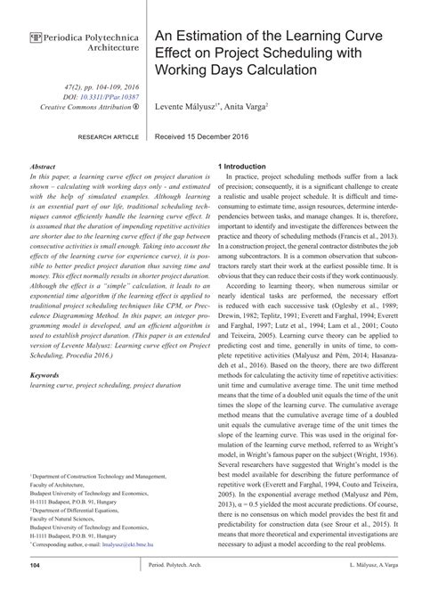 Pdf An Estimation Of The Learning Curve Effect On Project Scheduling