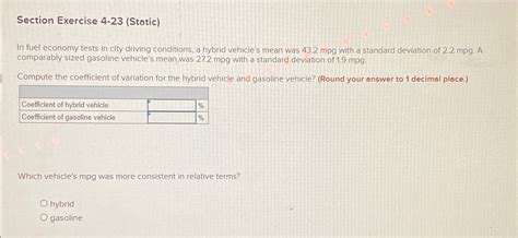 Solved Section Exercise 4 23 Staticnin Fuel Economy
