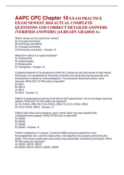 Aapc Cpc Chapter 10 Exam Practice Exam Newest 2024 Actual Complete Questions And Correct
