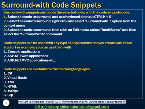 Sql Server Net And C Video Tutorial Part Code Snippets In Visual Studio