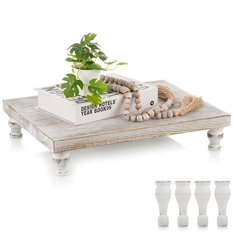 Hanobe Rustic Wooden Decor Stand Pedestal Wood Tray Risers For Farmhouse Coffee Kitchen Dining