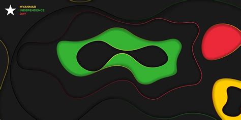 블랙 페이퍼 컷 백그라운드 디자인과 빨간색 녹색 및 노란색 디자인 미얀마 독립 기념일 템플릿 1월에 대한 스톡 벡터 아트 및 기타 이미지 Istock