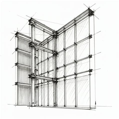 Sketched Architectural Framework Depicting A Building S Structural System Features Stock