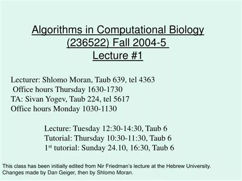 Ppt Algorithms In Computational Biology 236522 Fall 2004 5 Lecture