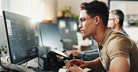 Computer Programming And Web Development With Man In Creative Workplace For Coding Or Design