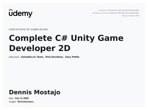 Udemy Unity Unity2d Gamedevelopment Certificate Mobiledeveloper