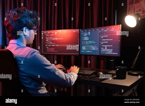 Working It Developer Creating Online Software Development Information Coding On Pc Screen At