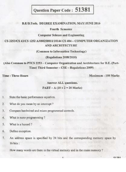 Cs2253 Computer Organization And Architecture May June 2016 Question Paper University Question