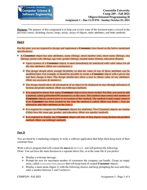Comp249 F21 Assg1 Fall Semester Concordia University Comp 249 Fall 2021 Object Oriented