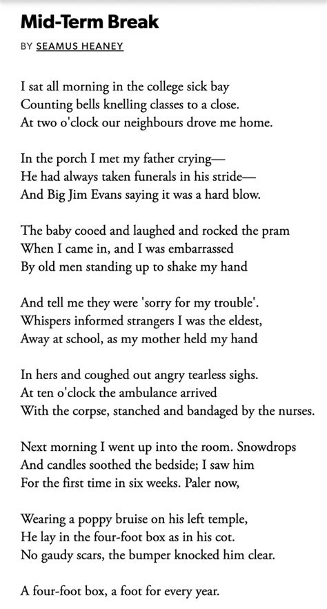 [poem] Mid Term Break By Seamus Heaney R Poetry