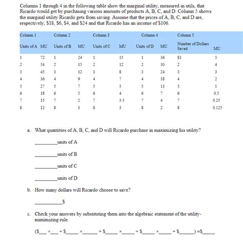 solved columns 1 ﻿through 4 ﻿in the following table show the